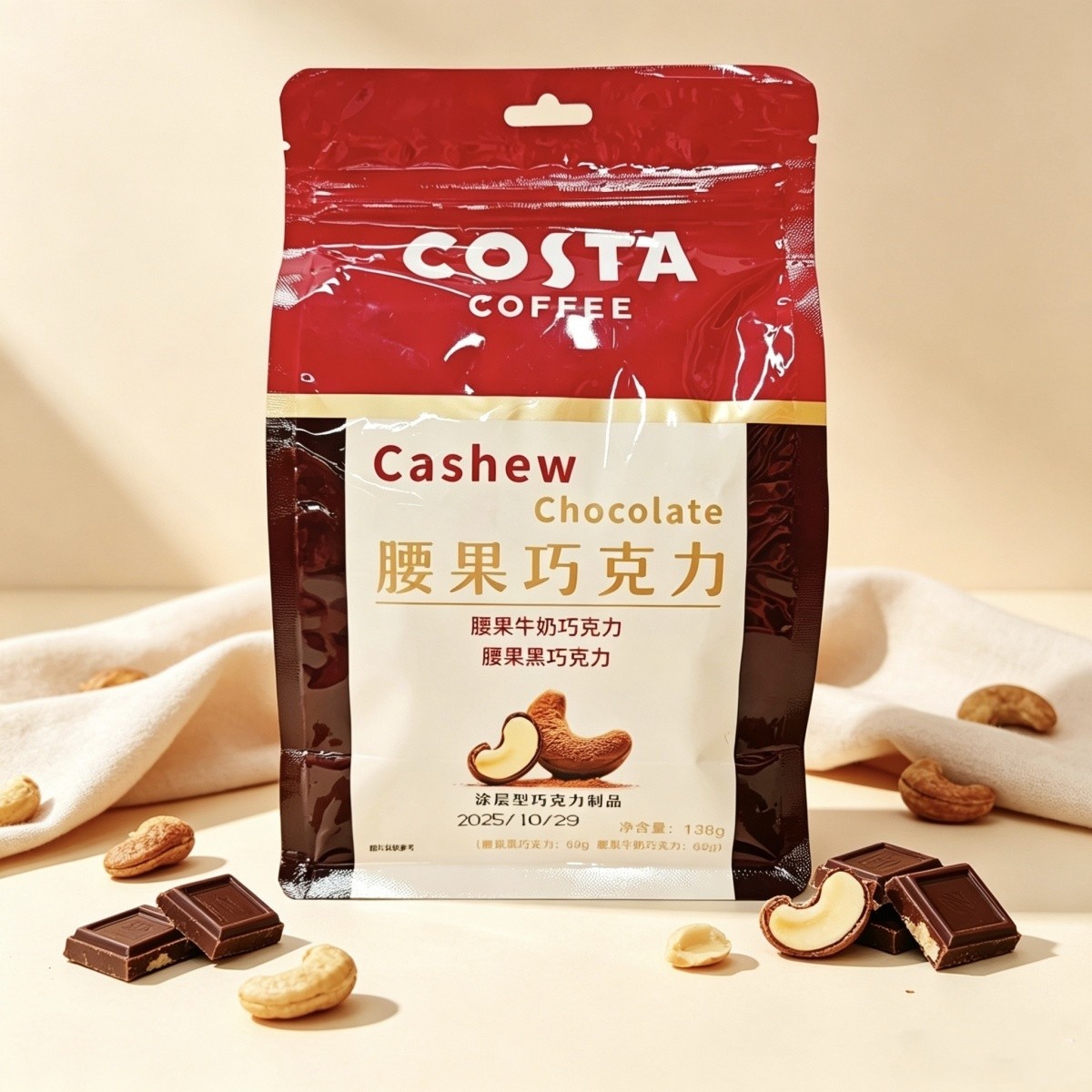 Costa咖世家腰果巧克力138g独立包装混合口味牛奶巧克力休闲零食