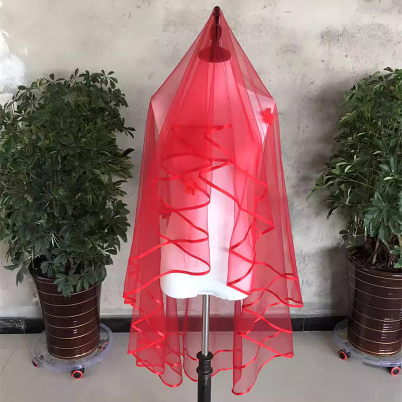 中国风大红色新娘进场盖头纱旗袍秀禾服发饰旅拍道具婚纱礼服配件