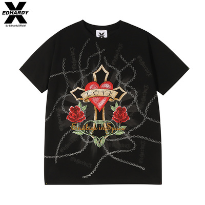 Ed Hardy X新款100%棉男女同款印花休闲时尚短袖T恤X1C2TA122164