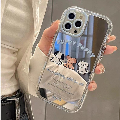 可爱小狗猫咪镜面适用三星S25ultra手机壳S24S23防摔补妆镜A56A55A54A51新款A36A35A34AA2625A24小众A15A16女