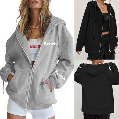 Women's letter printed hooded zipper sweatshirt jacket卫衣女