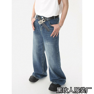 Retro washed straight leg jeans for both men and women牛仔裤