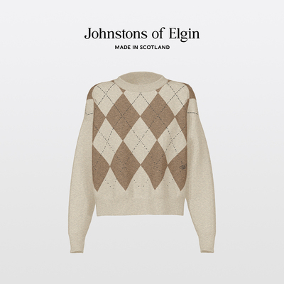 【6期免息】Johnstons of Elgin 双股菱格纹提花圆领套头羊绒衫