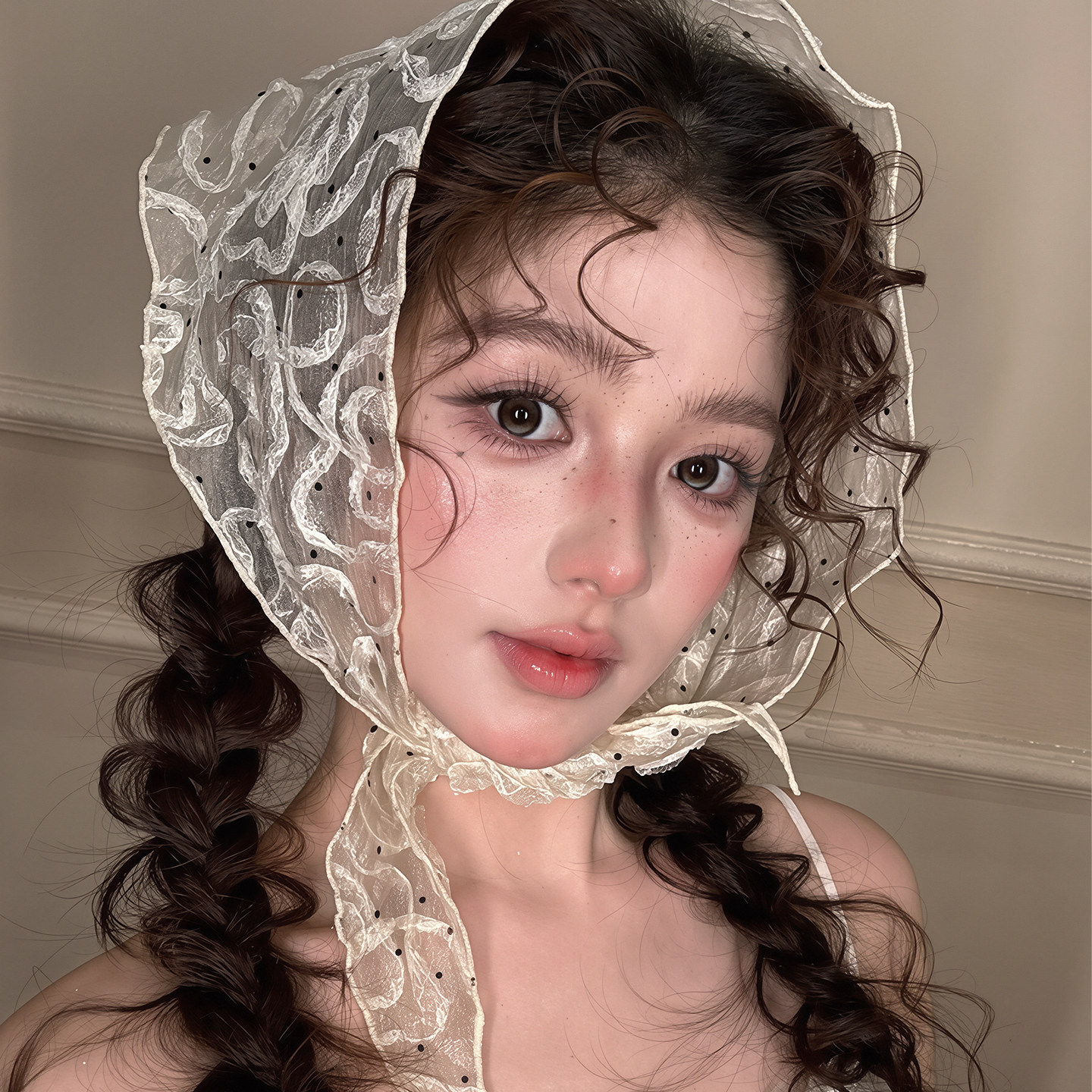 好爱这种法式doll感!法式波点蕾丝包头头巾日常甜美搭配纱巾遮耳