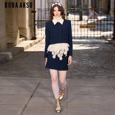 BORAAKSU花边修身藏蓝半身裙