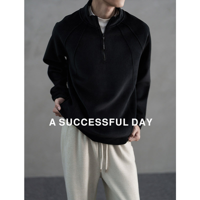 ASSDY|加绒加厚重磅立领半拉链卫衣男士长袖内搭冬季2025新款上衣