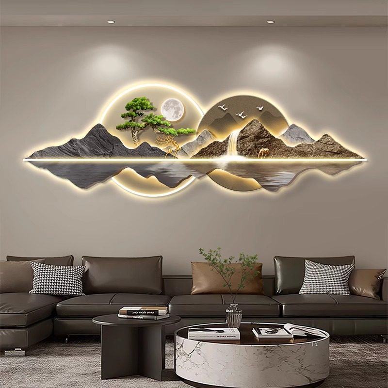 靠山图氛围灯画新中式客厅装饰画大气沙发背景墙挂画卧室.LED壁灯