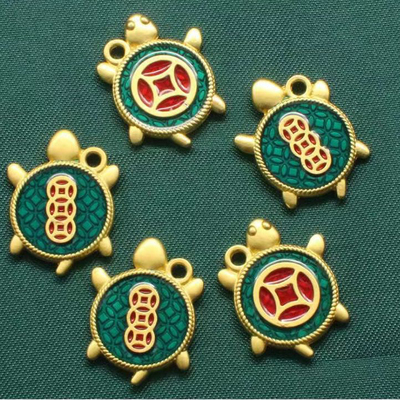 裁鱼国风哑金滴油金钱龟吊坠财运亨通小乌龟挂件DIY手链饰品配件