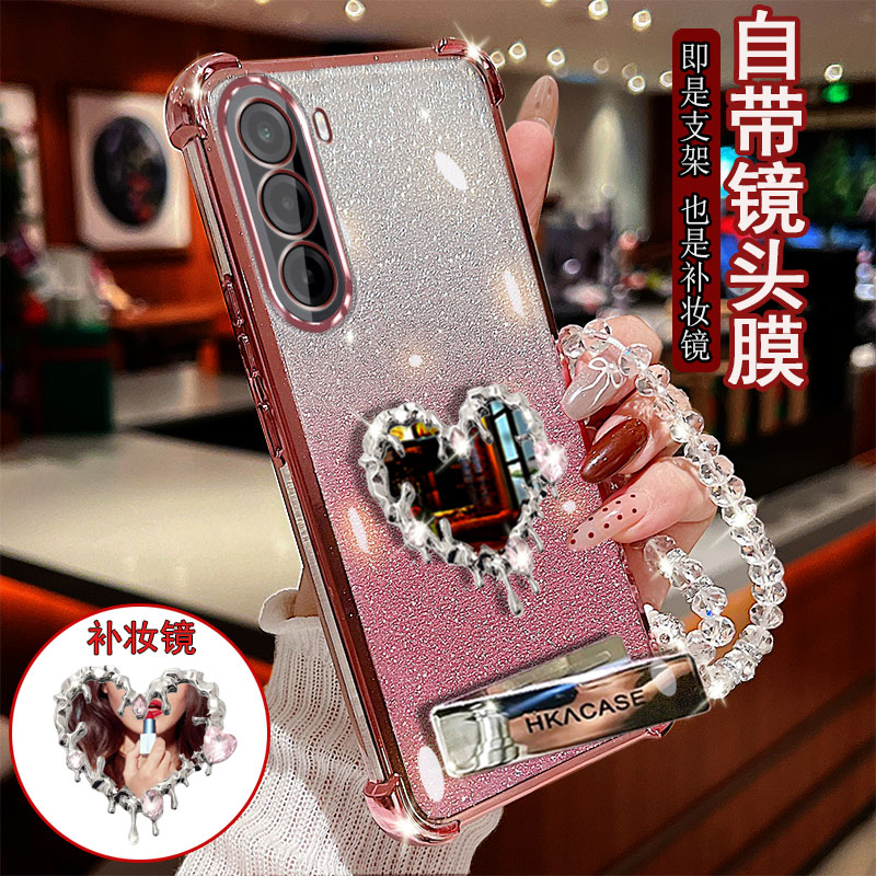 适用于一加Turbo6X手机壳RYS110透明四角防撞气囊防摔镜头膜全包边保护女款水滴爱心补妆镜子支架新品网红