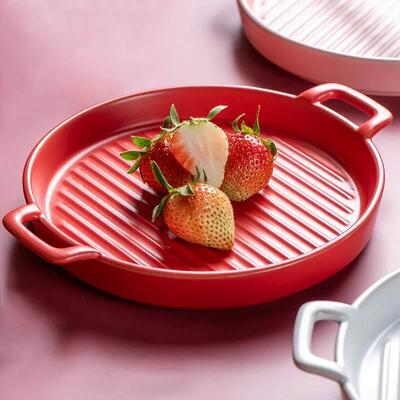 Oven pan ceramic plate household breakfast flat dish microwa