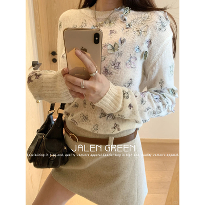 JALEN GREEN 仙气飘飘!1-13/立体彩绘小蝴蝶羊驼毛背心+上衣+开衫