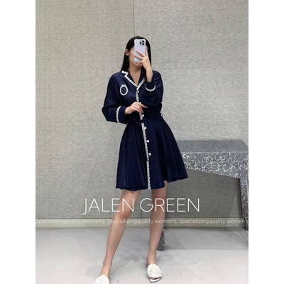 JALEN GREEN/超绝大美女！26ss御姐风固色蕾丝花边系带连衣裙女装