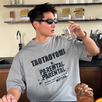 TTYM*夏季PARENTAL美式印花宽松纯棉短袖T恤潮字母图案男女落肩灰