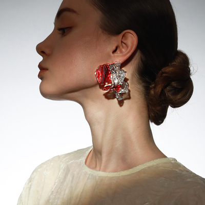 【新款】ATRIAL SENSING红色大花朵优雅夸张耳钉耳环轻奢耳饰