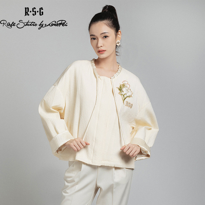 中草药珠光感刺绣休闲外套夹克