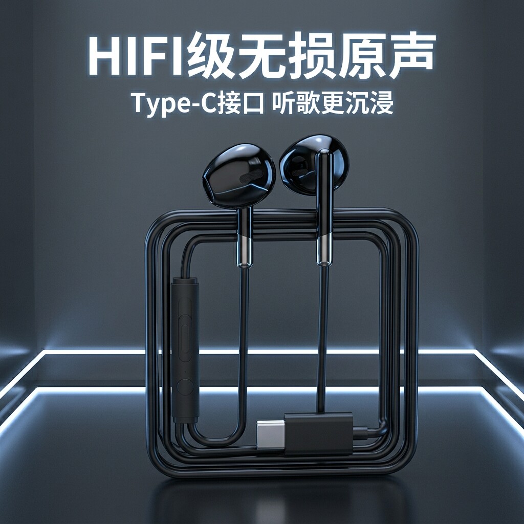 有线耳机type-c扁口入耳式带麦高音质游戏重低音k歌通用舒适立体