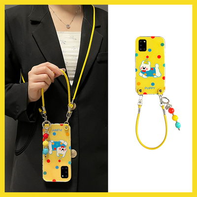 适用三星f52手机壳a53可斜挎a8s卡通a52波点a71小狗a51带a90挂件a80手绳a70s趣味a60黄色a50s硅胶a30软壳女生