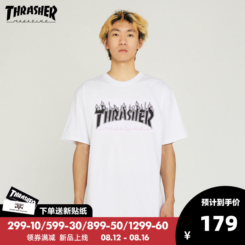 【THRASHER官方】DEATH PINK FLAME(EXCLUSIVE)火焰限定logoT恤_虎窝淘