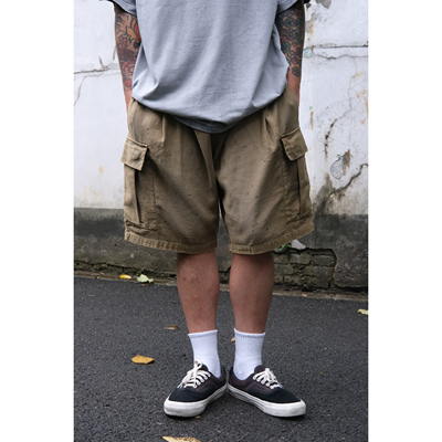 17205｜n.82「satin dyed cargo shorts」水洗破坏泼墨战术短裤