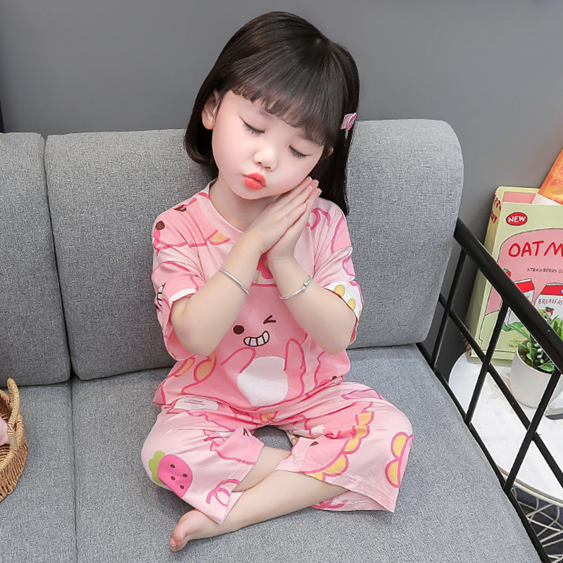 儿童睡衣短袖春秋莫代尔薄款女童婴儿夏天空调服女宝宝家居服套装