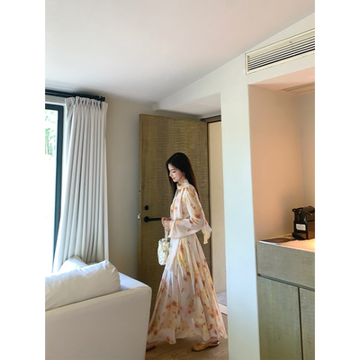 黄亮Elovey【浪漫美学】经典小V领设计秋季枫叶连衣裙长裙C02-3