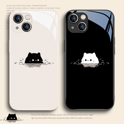 黑白猫咪情侣可爱简约小众手机壳