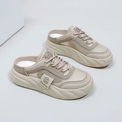Thick soled round toe women's mesh half back shoes 2024 spri