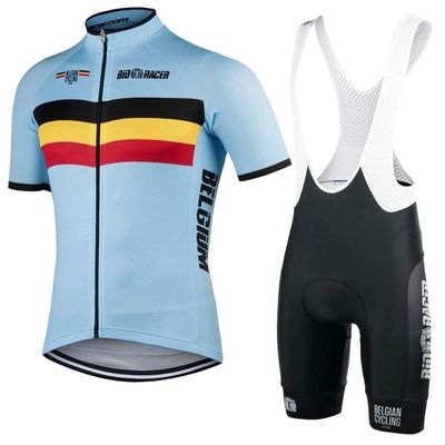 Conjuntos de ropa de ciclismo azul de Bélgica, camisetas de