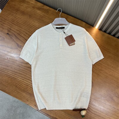 轻奢系列 34.5莱赛尔9.2亚麻 男老钱亨利领透气针织短袖POLO 519V