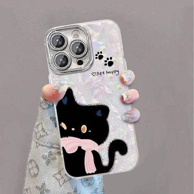 可爱眨眼小猫适用新款OPPORENO15c手机壳14PRO/13新款FINDX9/8精孔贝壳纹OPPOA97高级感RENO14萌系RENO15PR套