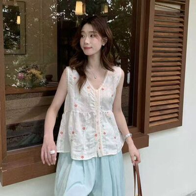 苏珊现货法式无袖背心碎花小吊带