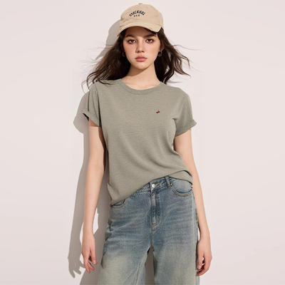 【肖恩专享 宝莎伦】【樱桃日记】圆领正肩剌绣百搭上衣353100