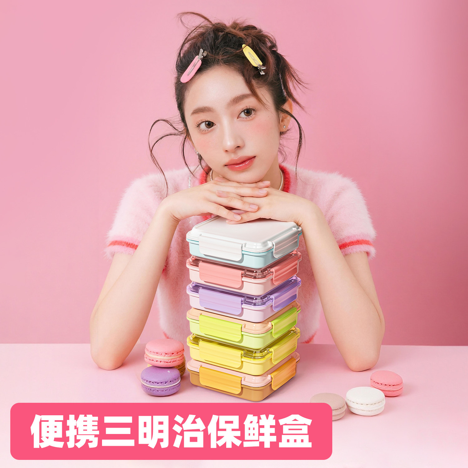 Alamaid 便携三明治保鲜盒密封可微波水果便当盒上班族学生餐盒