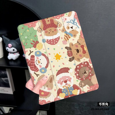 圣诞猫咪适用于ipad11保护壳air87苹果2025平板mini7防摔pro11第九代平板ipad9硅胶13新款2019三折2017迷你4