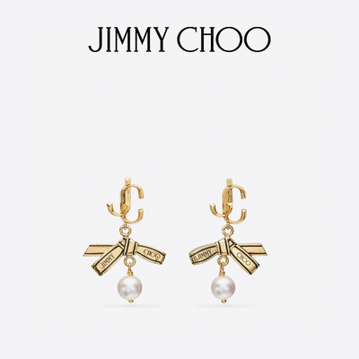 JIMMYCHOO/珍珠织带饰金色耳环
