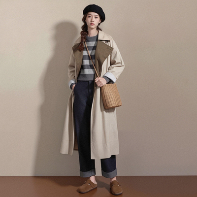 西町村屋通勤外套春款油蜡纸感高支棉正反两穿廓形风衣XXAA10380