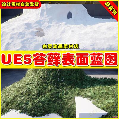 Unreal UE5 Procedural Moss & Snow 积雪苔藓表面材质蓝图5.4