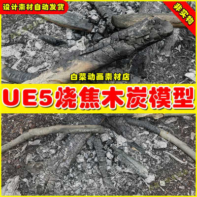 UE4 UE5 Burned wood 烧焦燃烧木头木炭虚拟素材模型4.27 5.4版本