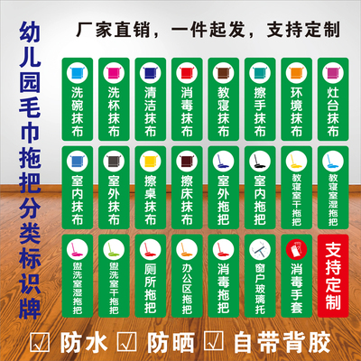 亚克力幼儿园消毒抹布分类标识贴牌清洗室内外毛巾厕所拖扫把放置