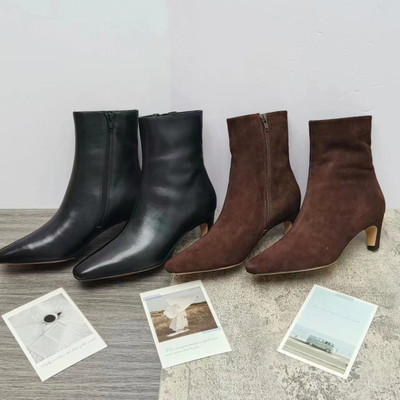 真皮羊毛瘦瘦高跟短靴