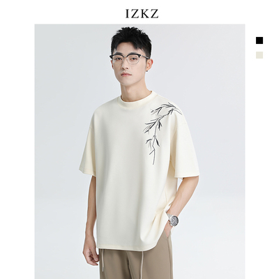 白泽IZKZ | 夏季新款2024新中式国风刺绣男短袖T恤韩版宽松T24087