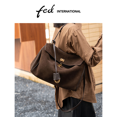 反绒磨砂皮凯莉包麂皮包