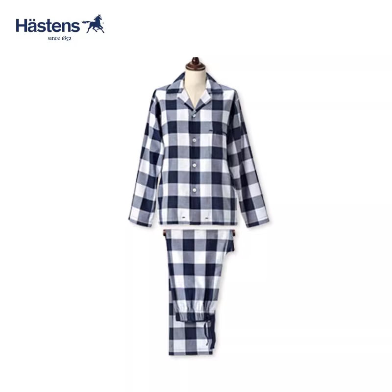 【官方正品】Hastens 海丝腾 蓝色格纹睡衣长袖男女款舒适家居服