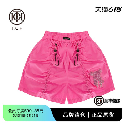 高腰百搭TCH短裤烫钻抽绳