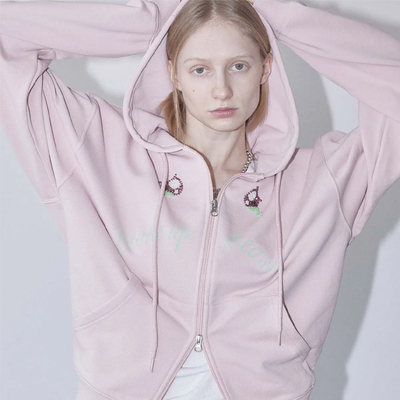 SCULPTOR 25年春季新款纯色卡通字母连帽衫女运动休闲双拉链外套