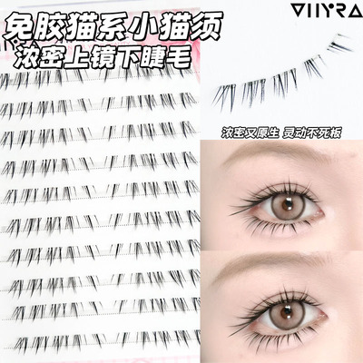 昙雅仿手绘漫画感懒懒猫须免胶下睫毛浓密轻斜飞上镜猫系短中庭F