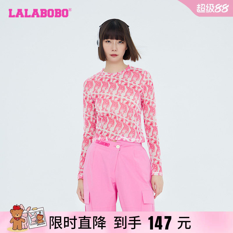 LALABOBO春夏新款可爱百搭女团网纱长袖T恤上衣女LBCC-WSDT