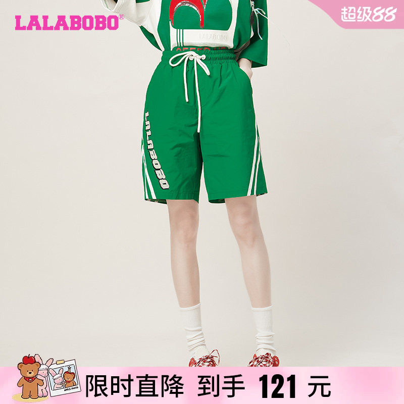 LALABOBO春夏新款复古休闲运动宽松梭织短裤女