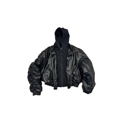 POPPROJECT皮衣bomber双层假两件连帽外套飞行员夹克皮质棉服ma1