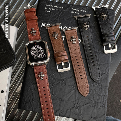 适用iwatch10手工真皮克罗心表带